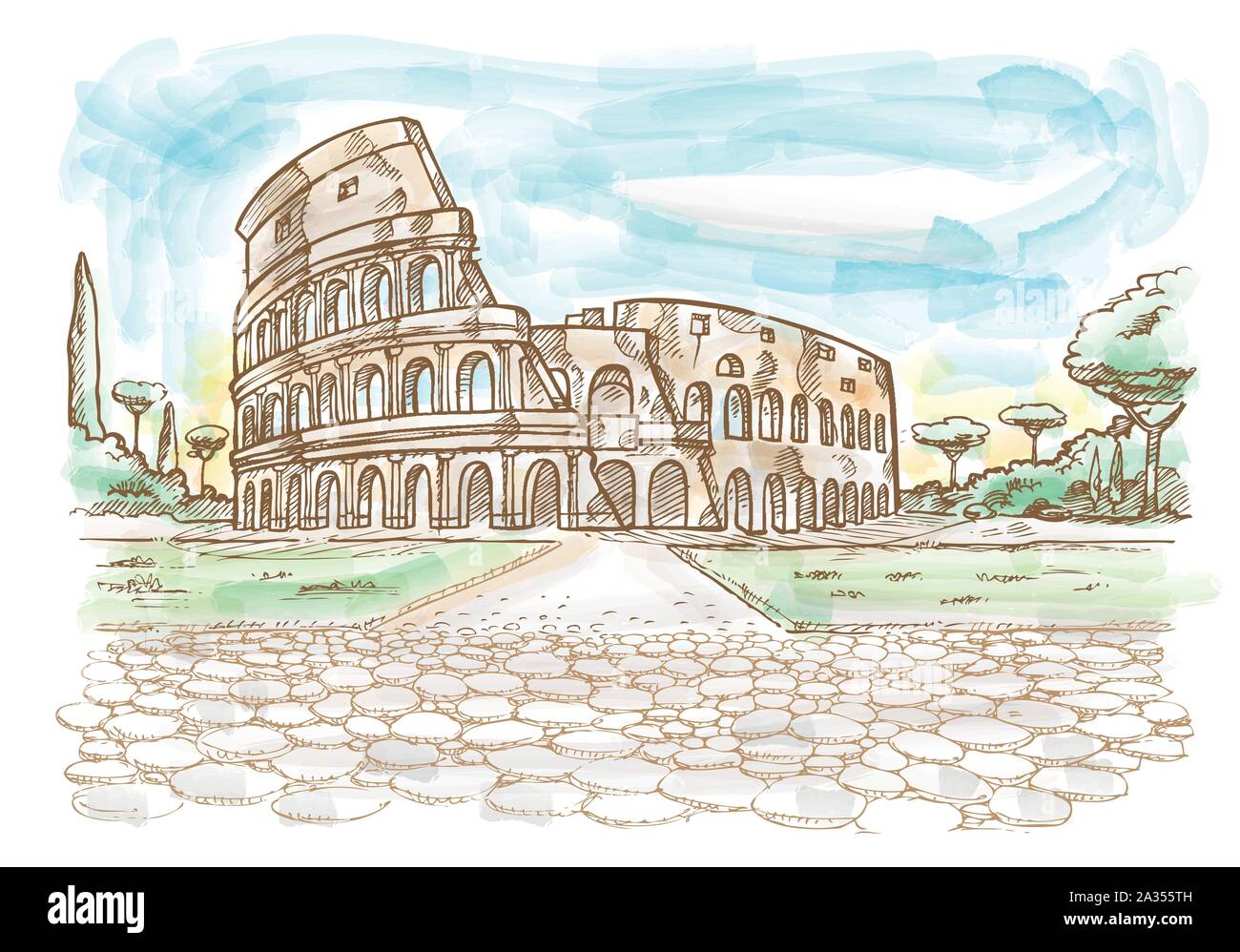 Colosseum Watercolor Painting