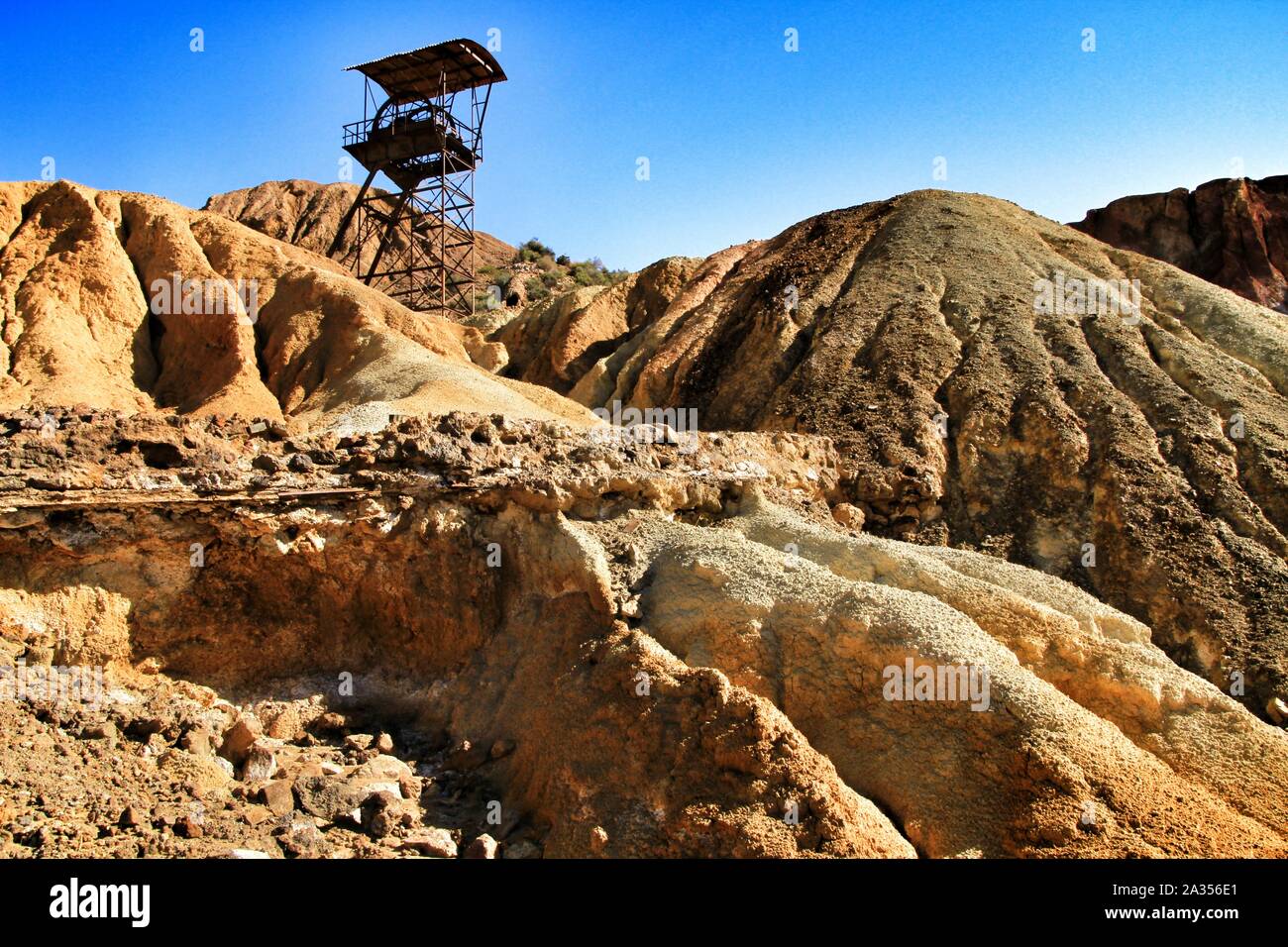 Sediments, rock formations and mineral streaks in an old abandoned ...