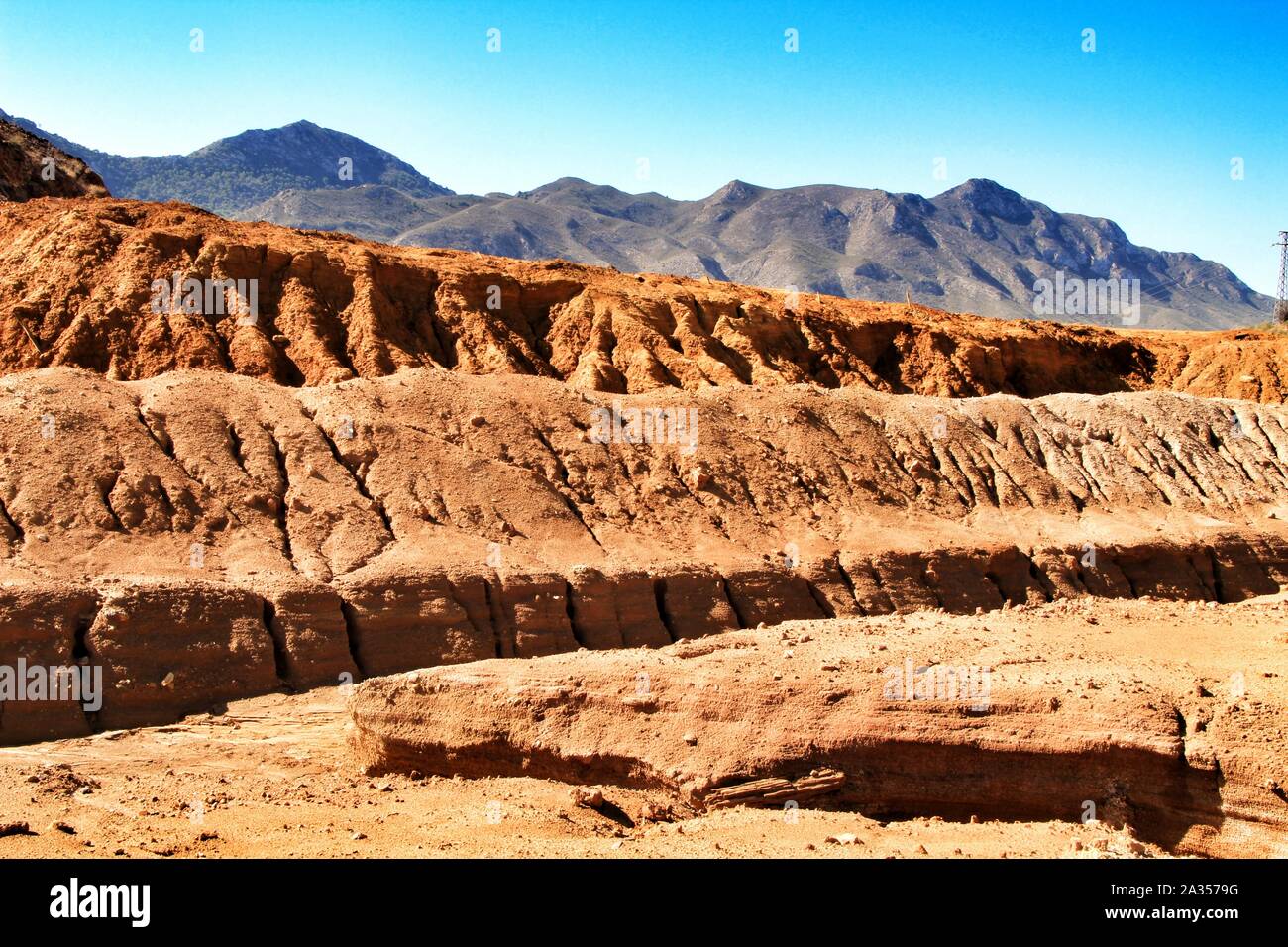 Sediments, rock formations and mineral streaks in an old abandoned ...