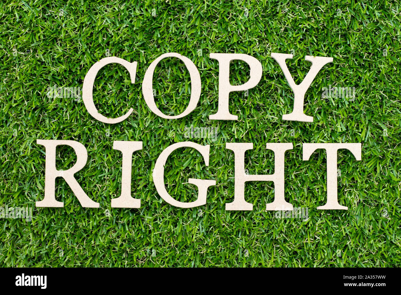 Wood alphabet letter in word copyright on green grass background Stock ...