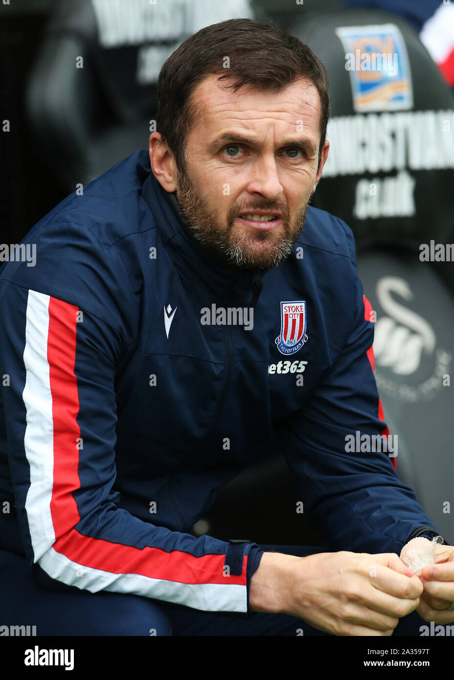 Stoke City manager Nathan Jones prepares for kick off in the Sky Bet ...