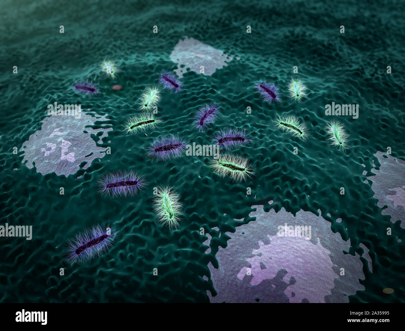 viruses and bacteria under microscope, 3d rendered bacteria and viruses ...
