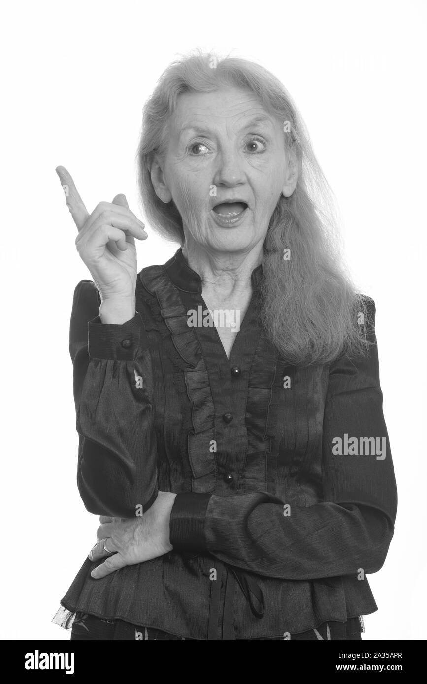 Businesswoman pointing finger business Black and White Stock Photos ...