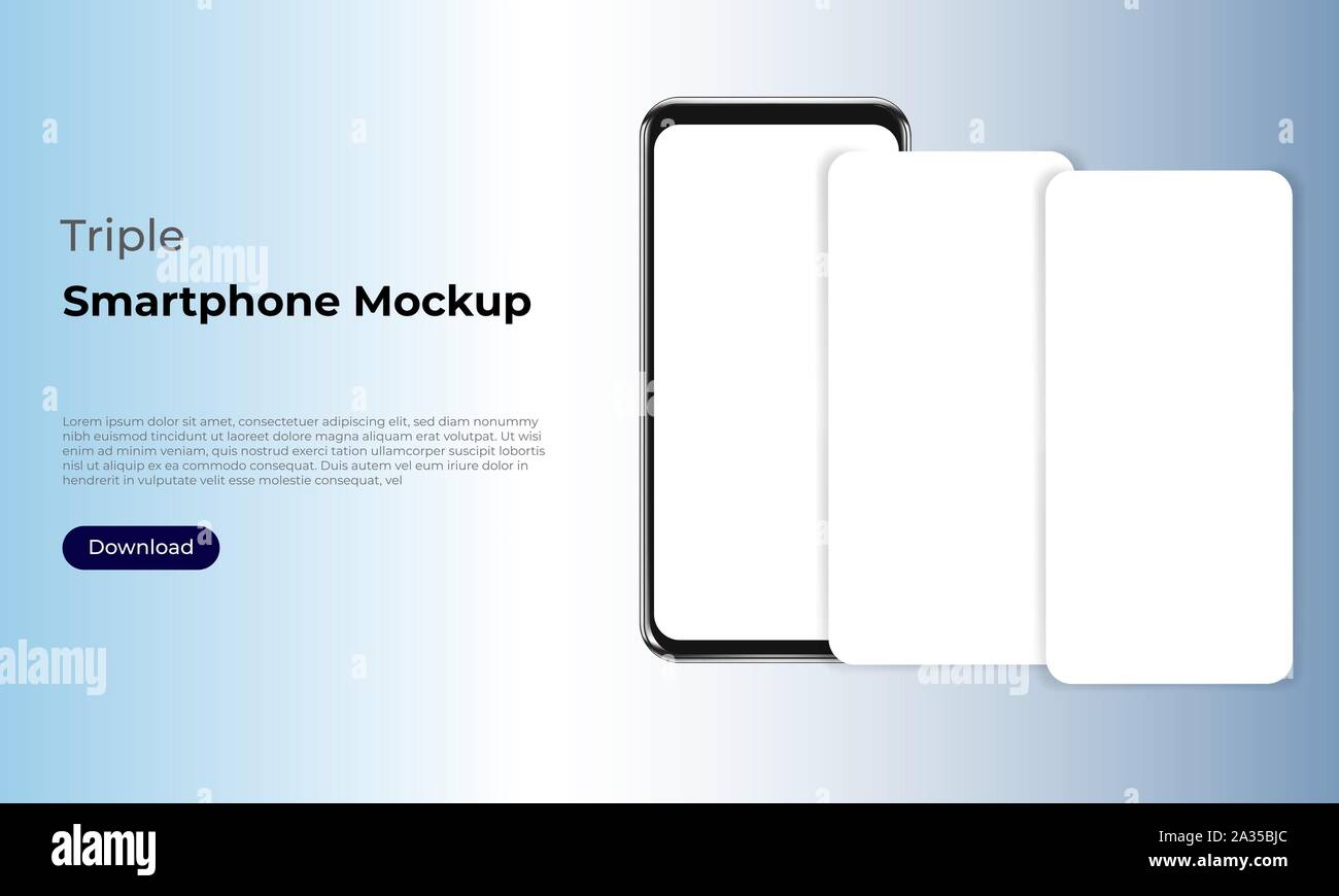 Triple smartphone screen mock up template for user experience and app ...