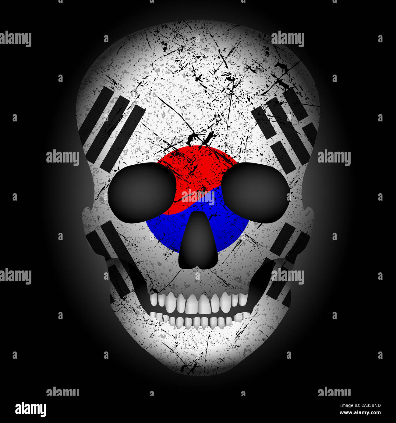 Skull flag South Korea on a black background. Vector illustration Stock Photo - Alamy