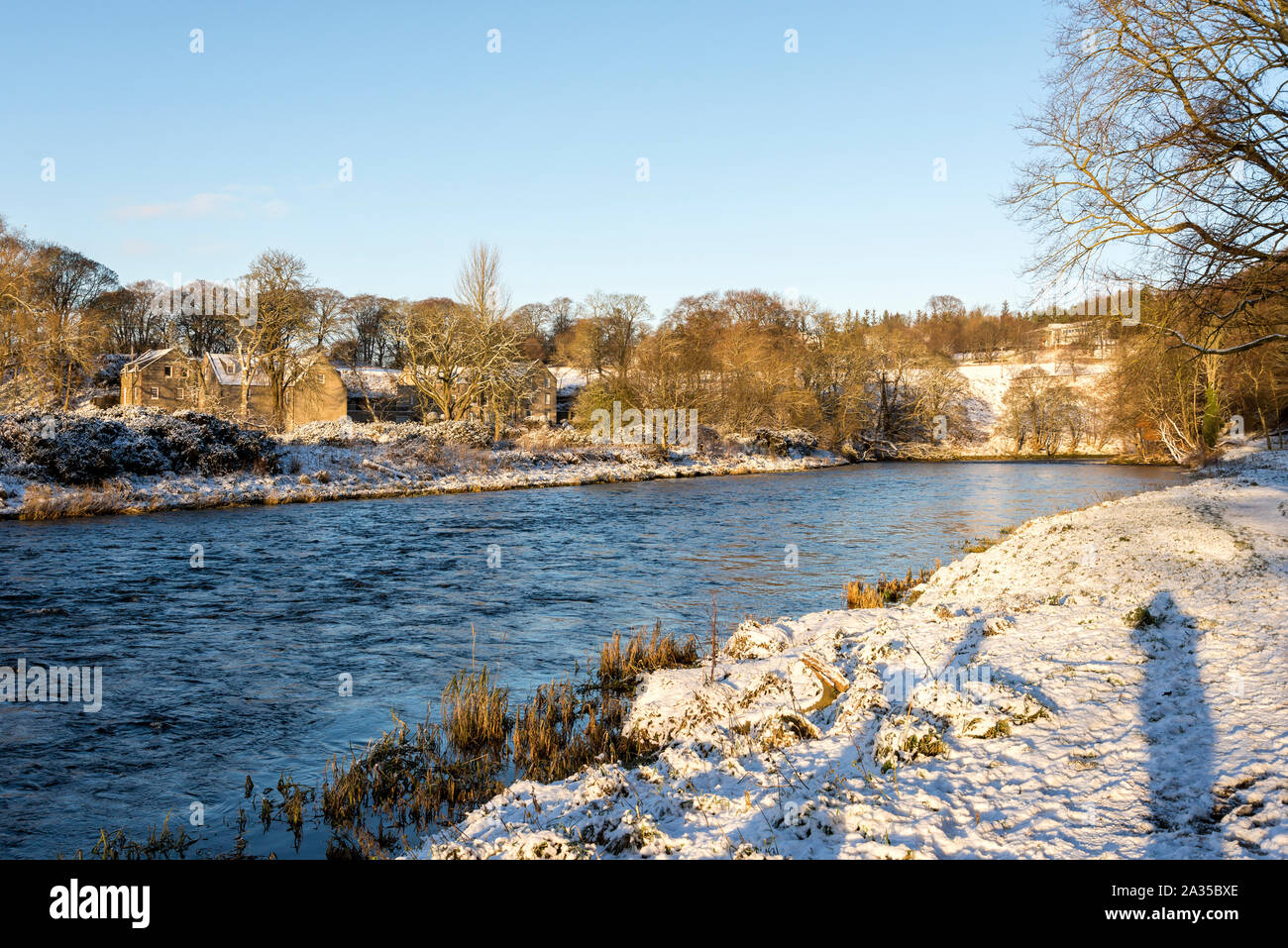 Scenic view of Don river and winter landscape from Seaton Park ...