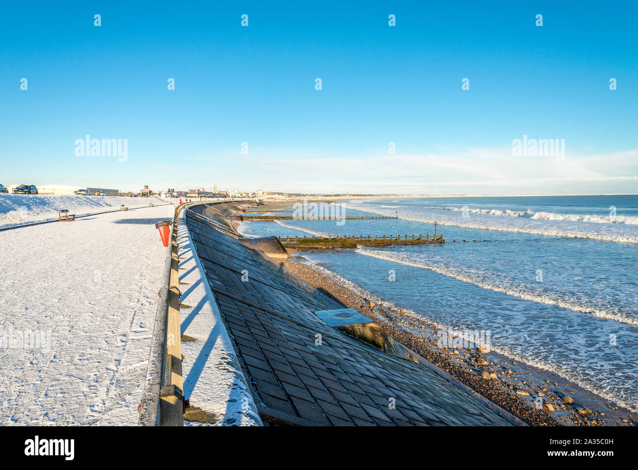 A beautiful sunny day on Aberdeen city beach in winter season, Scotland ...