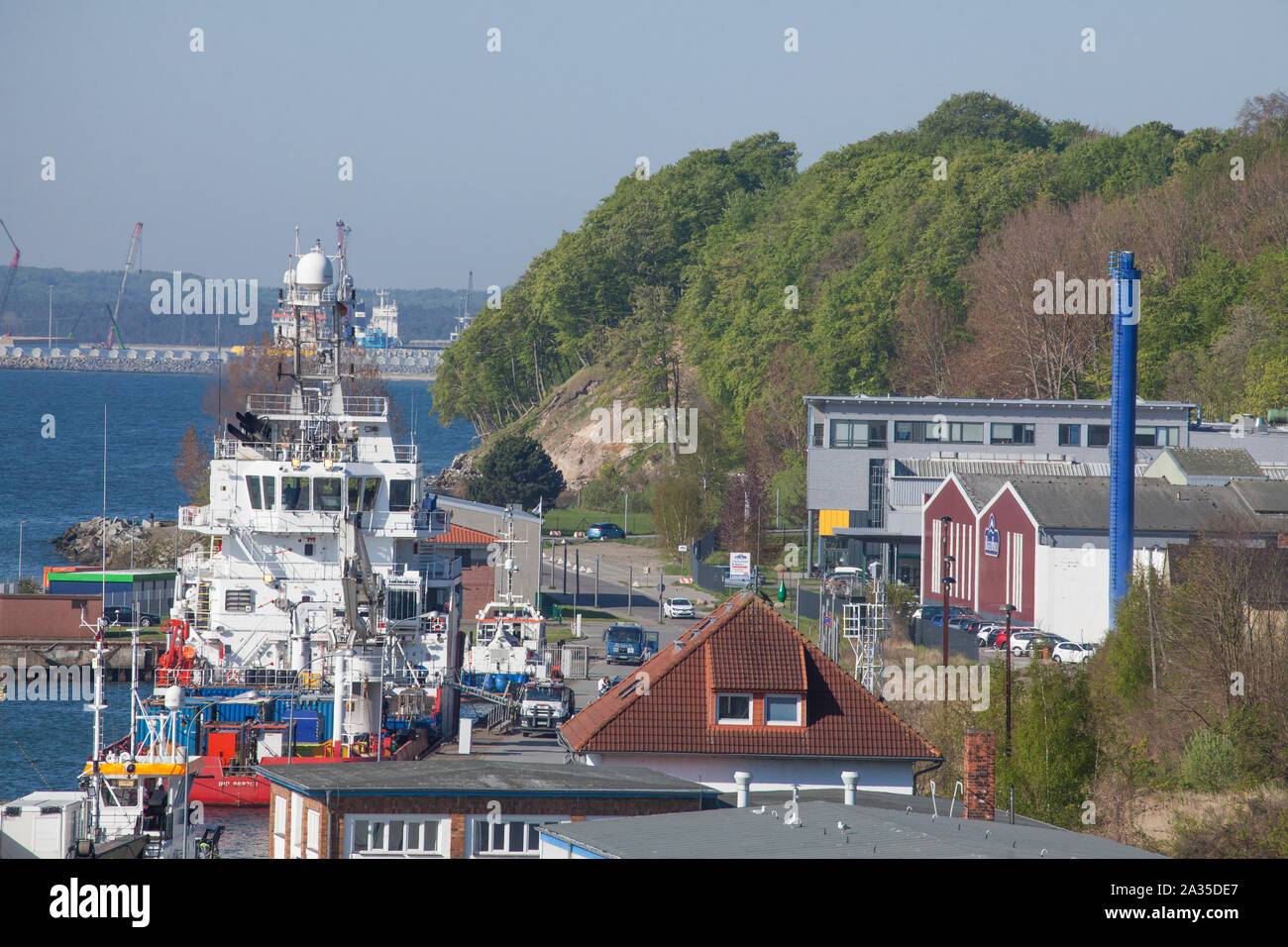 Harbor with ship, Sassnitz, Rügen, Mecklenburg-Vorpommern, Germany ...