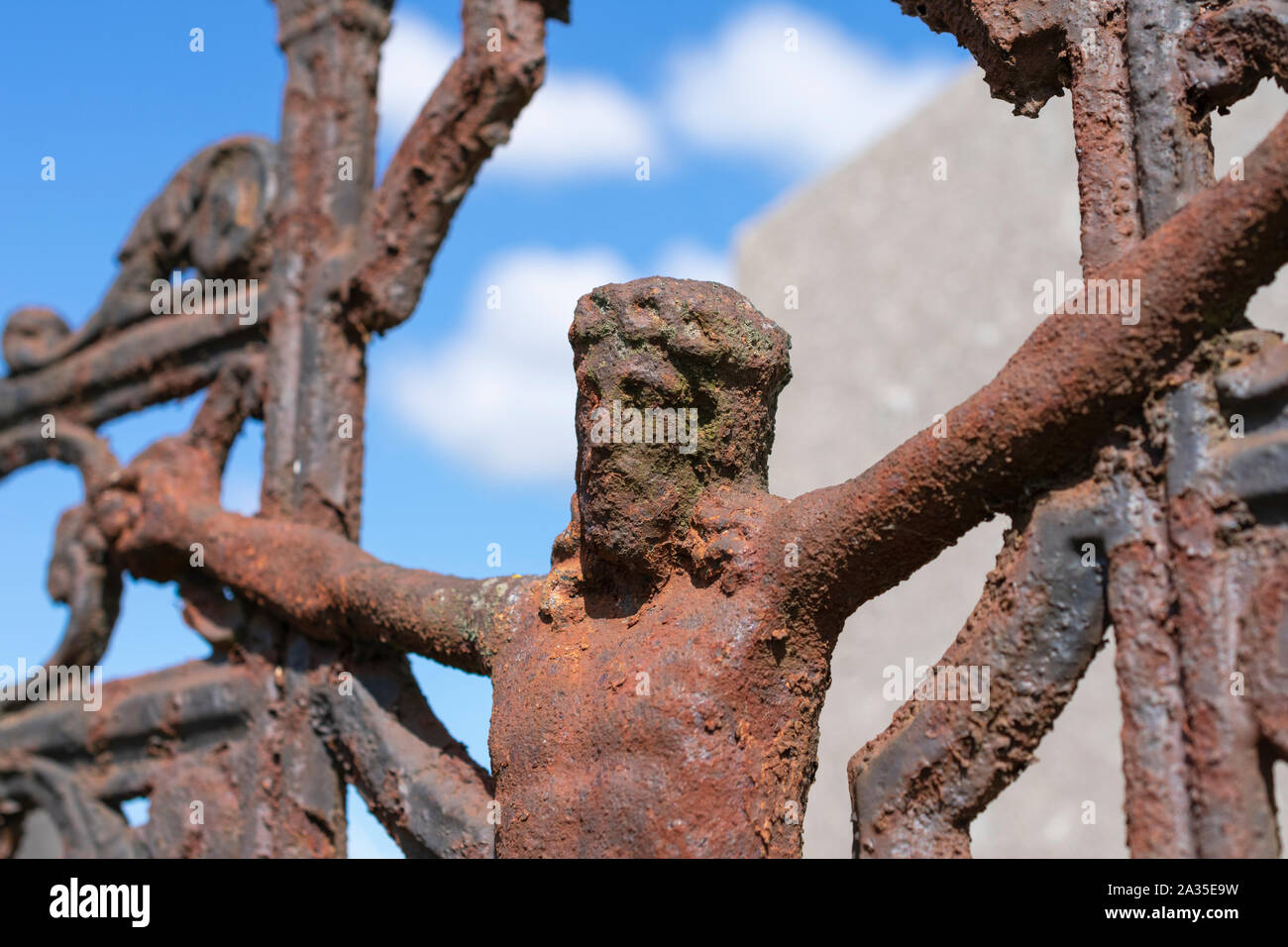 very old and rusty iron image of Jesus on the cross, a closup Stock ...