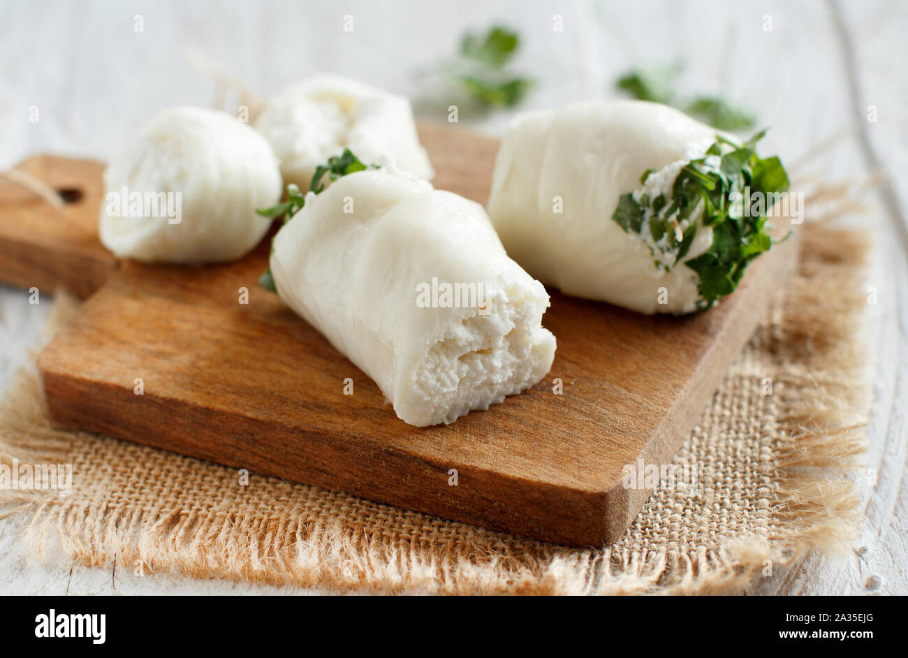 Italian mozzarella sticks stuffed with ricotta and rocket salad Stock ...