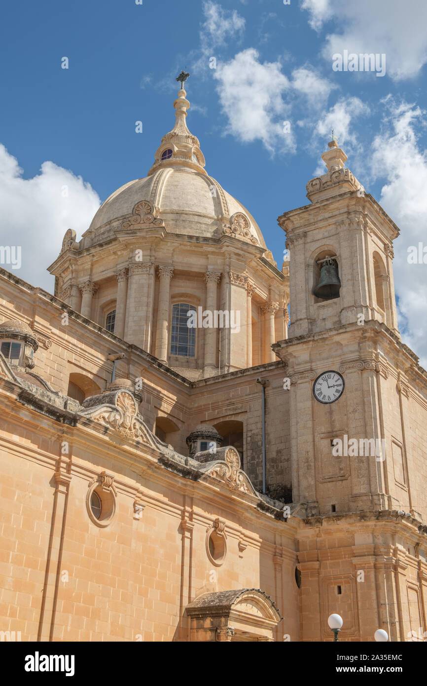 Spire and Clock tower of Nadur Church, Gozo, Malta Stock Photo - Alamy