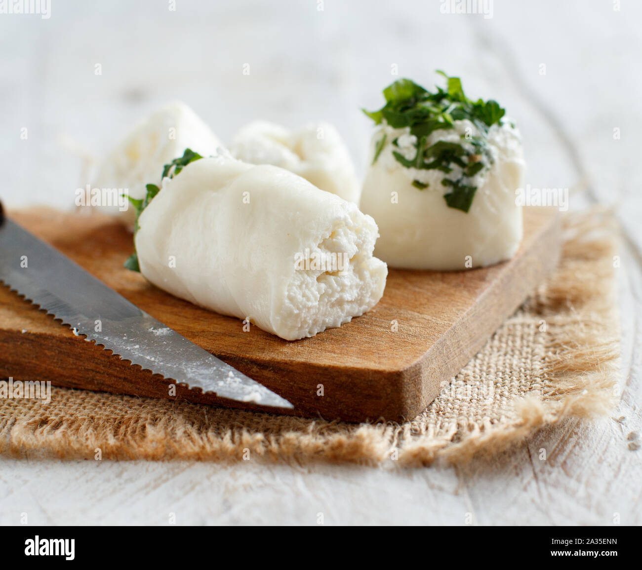 Italian mozzarella sticks stuffed with ricotta and rocket salad Stock ...