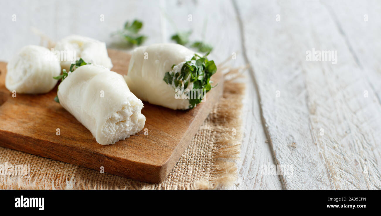Italian mozzarella sticks stuffed with ricotta and rocket salad Stock ...