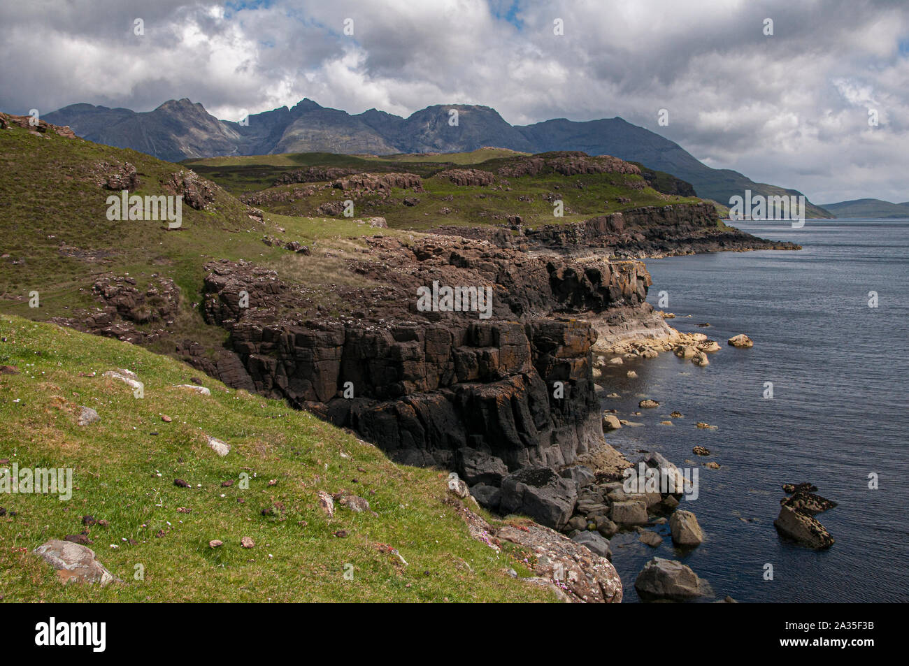 View along Soay Sound from Rubh' an Dùnain towards the Black Cuillin ...