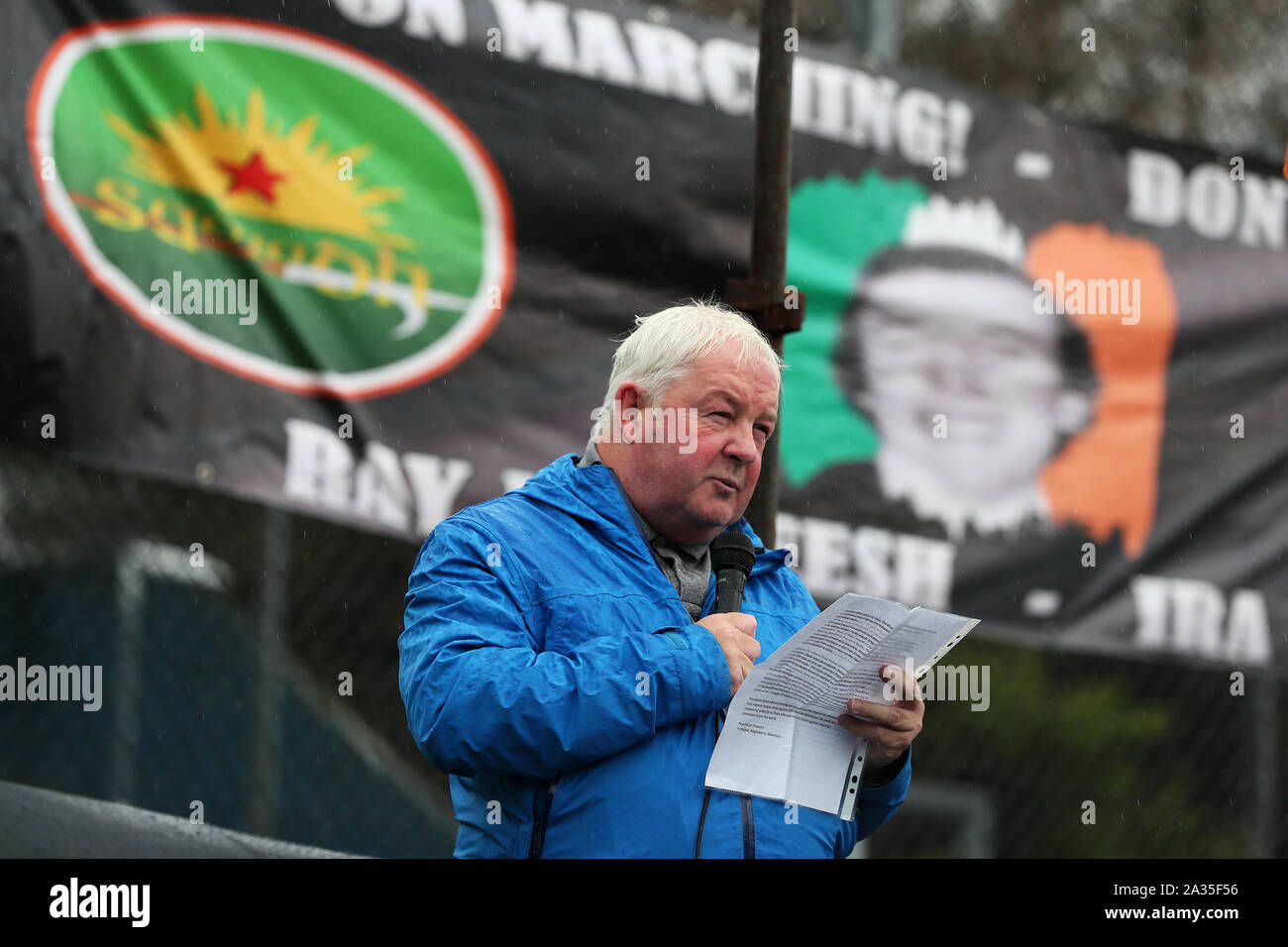 Saoradh chairman Brian Kenna speaking following a parade in Newry, Co ... Saoradh chairman Brian Kenna speaking following a parade in Newry, Co ...