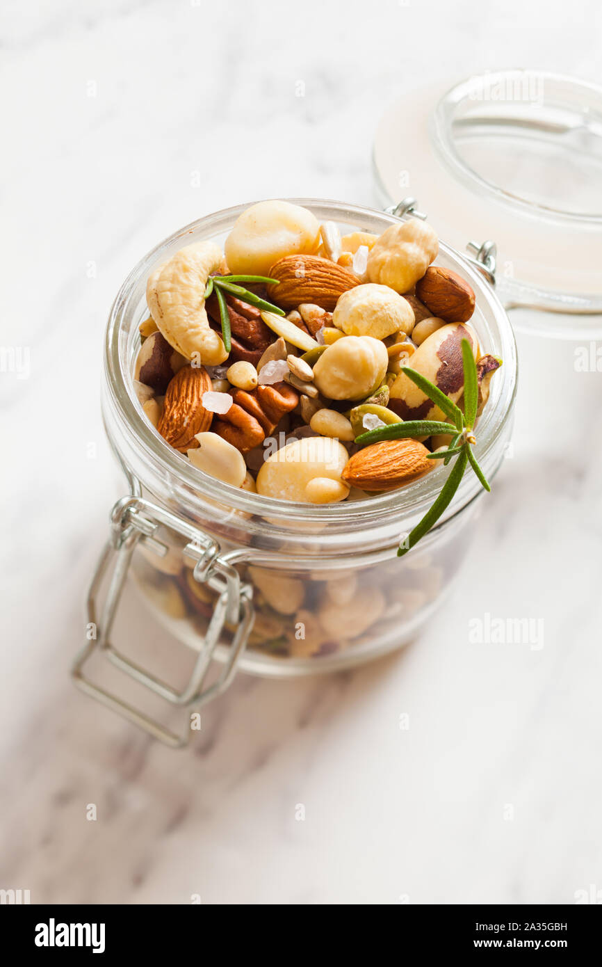 Healthy snack - mix of various nuts with salt Stock Photo - Alamy