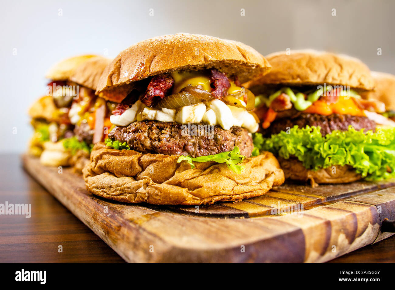 Delicious handmade hamburgers. Authentic images Stock Photo - Alamy