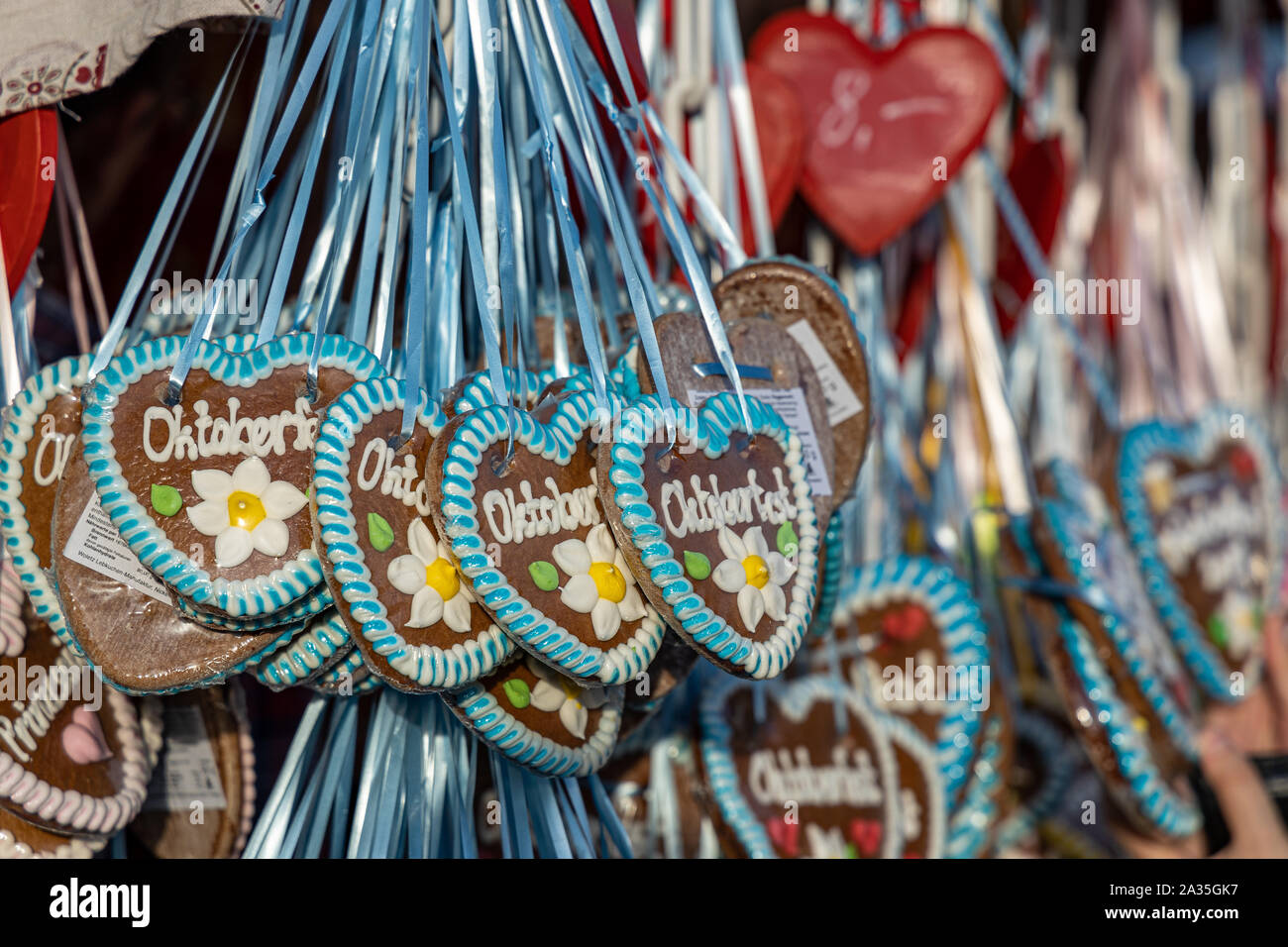 typical gingerbread hearts at the oktoberfest in munich - greetings ...