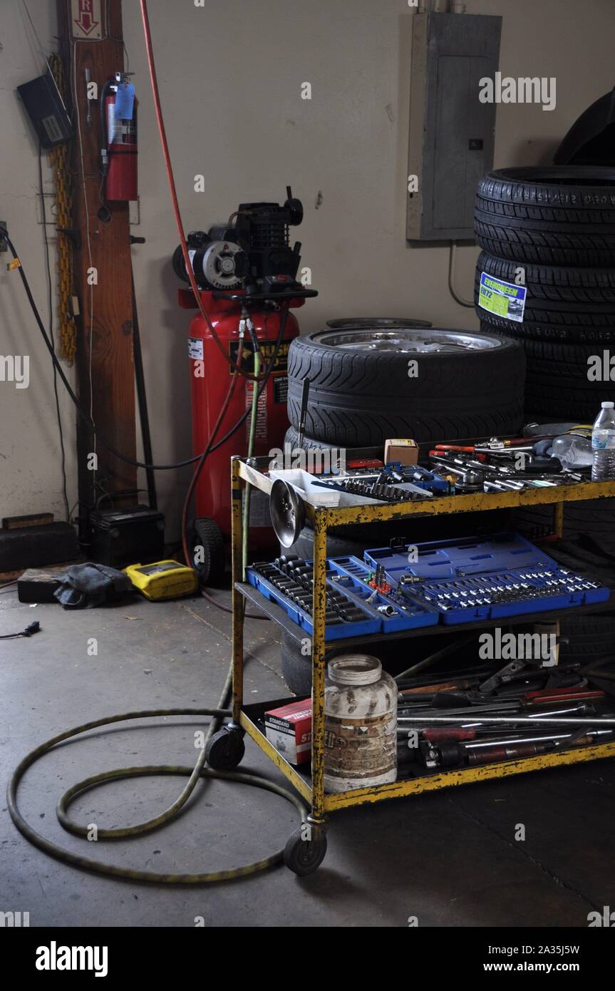 Set of Tools at Mechanic Shop Stock Photo - Alamy