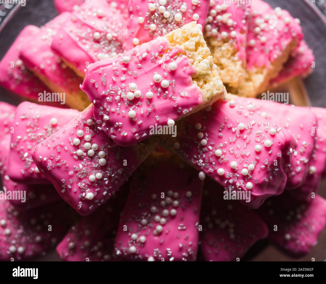dessert table pink rice crips Stock Photo - Alamy