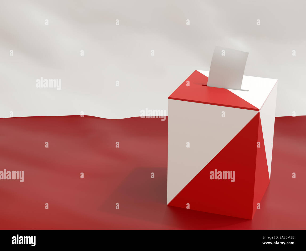 3D render of Polish red and white ballot box with voting card on Polish ...