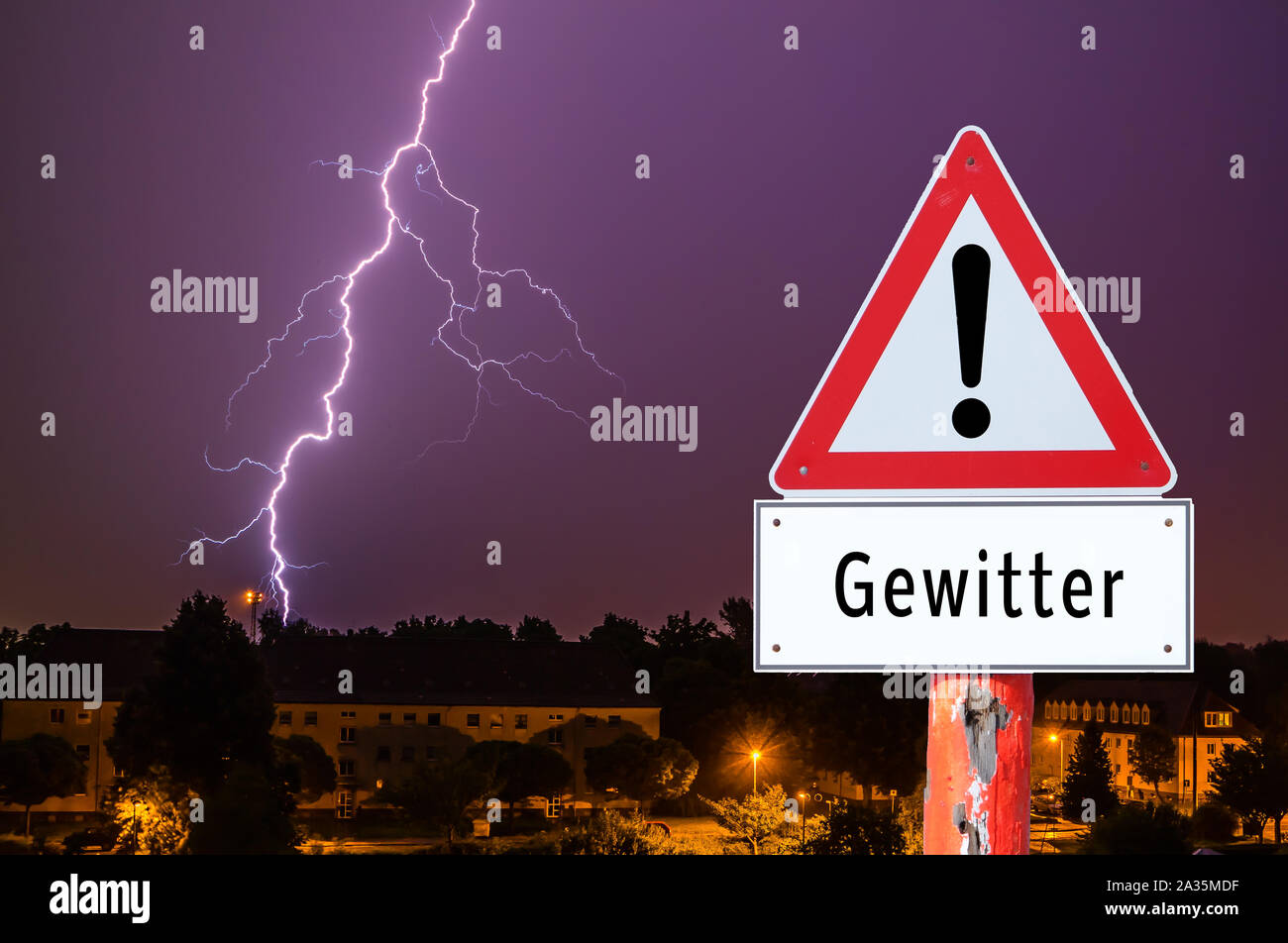 Attention thunderstorms sign Stock Photo - Alamy