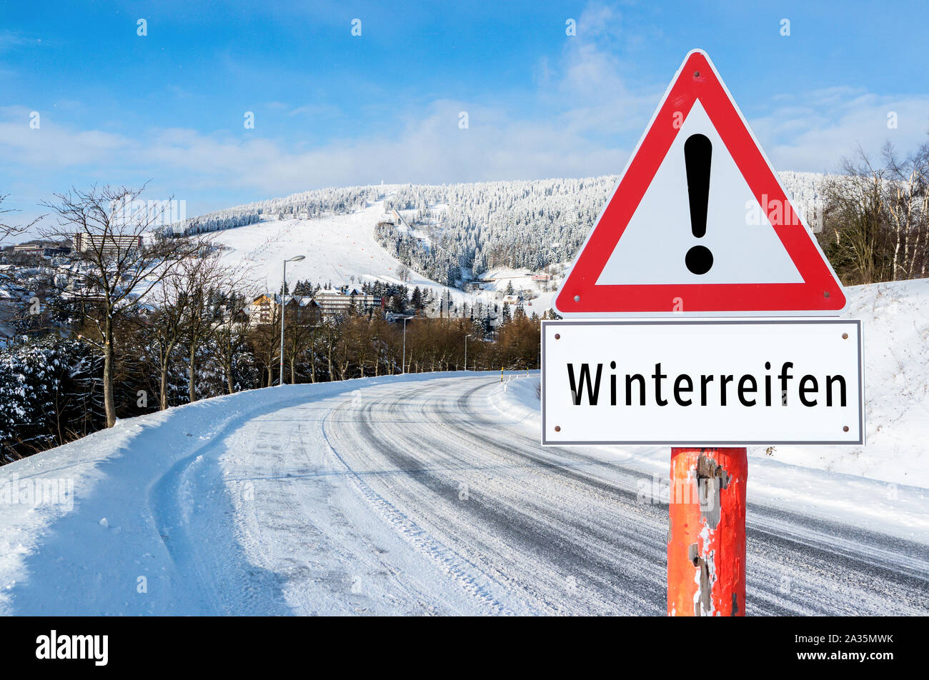 Attention winter tires Stock Photo - Alamy