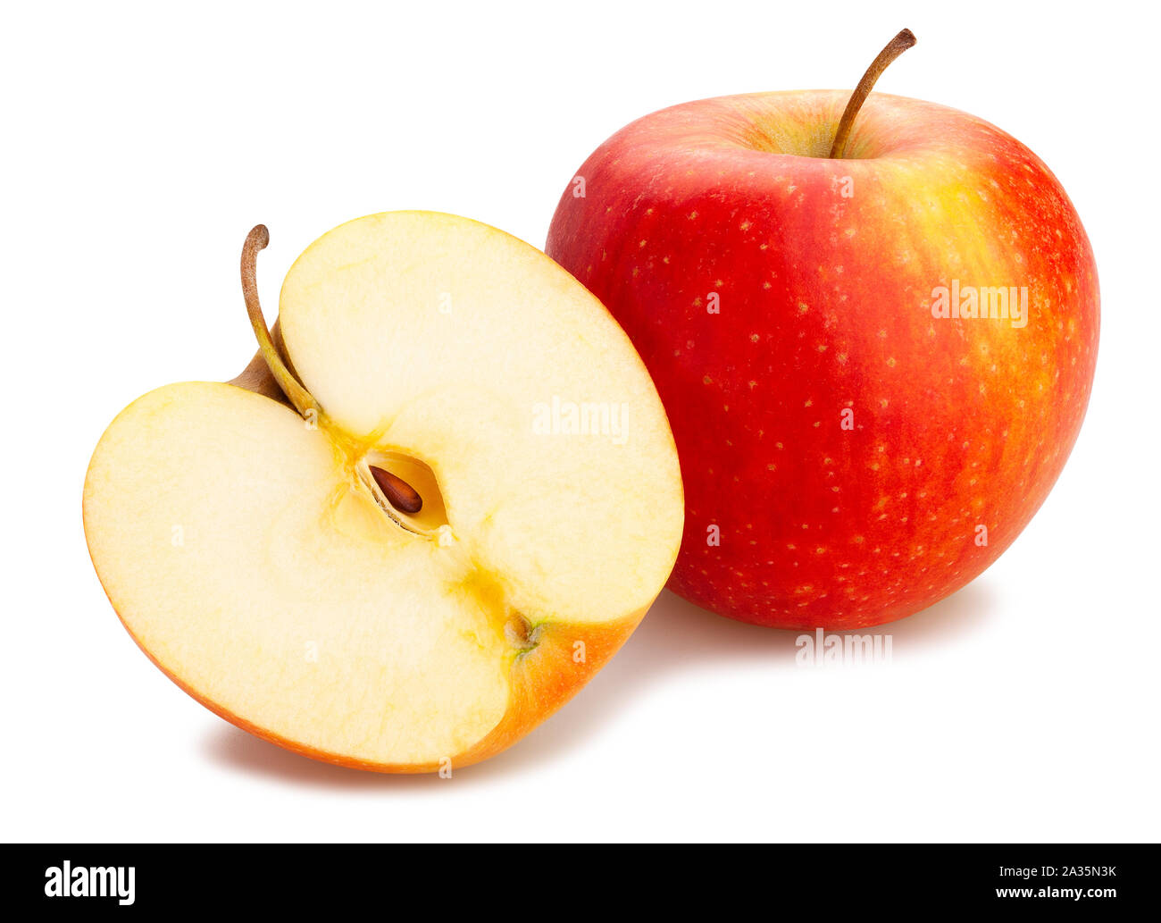 sliced red yellow apples path isolated on white Stock Photo - Alamy