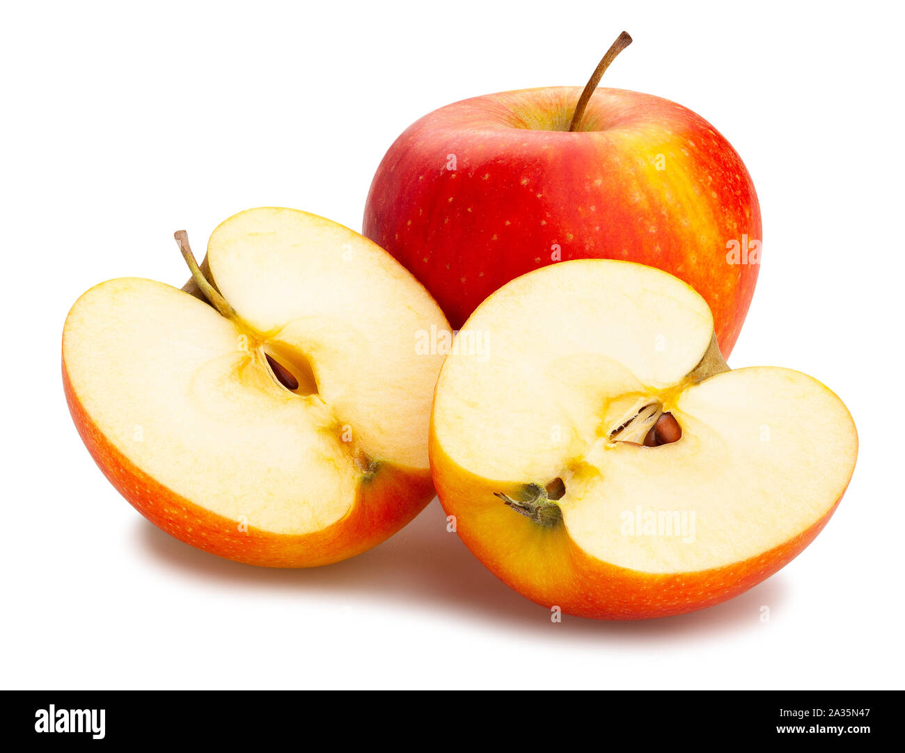 sliced red yellow apples path isolated on white Stock Photo - Alamy