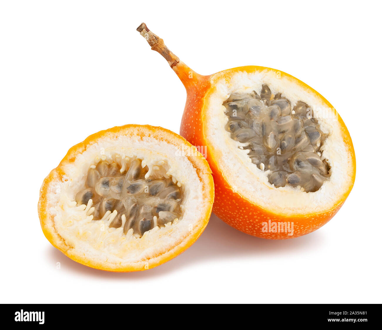 sliced granadilla passion fruit path isolated on white Stock Photo - Alamy