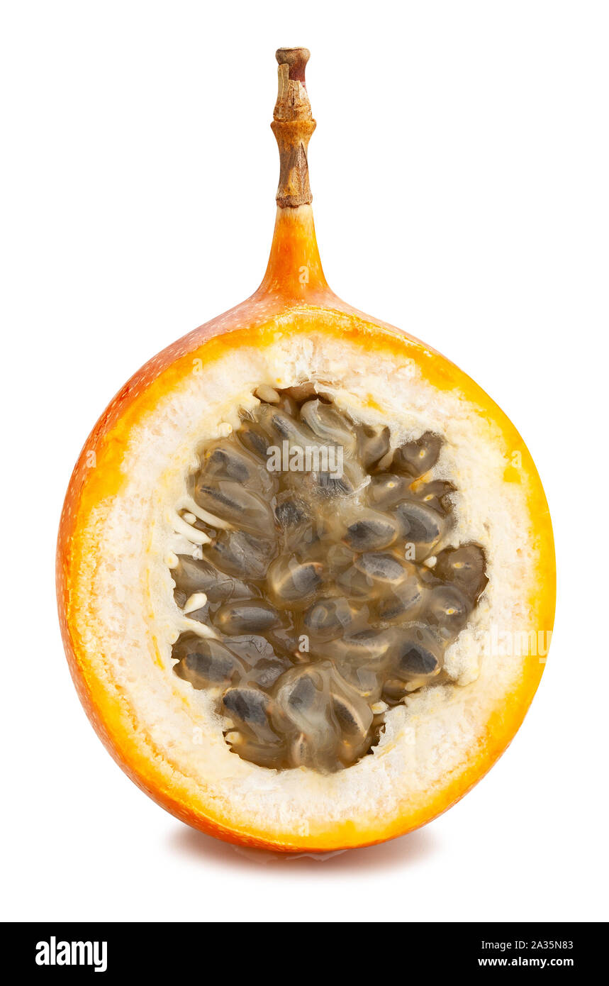 sliced granadilla passion fruit path isolated on white Stock Photo - Alamy