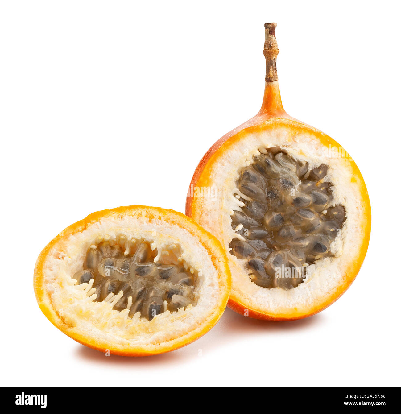 sliced granadilla passion fruit path isolated on white Stock Photo - Alamy