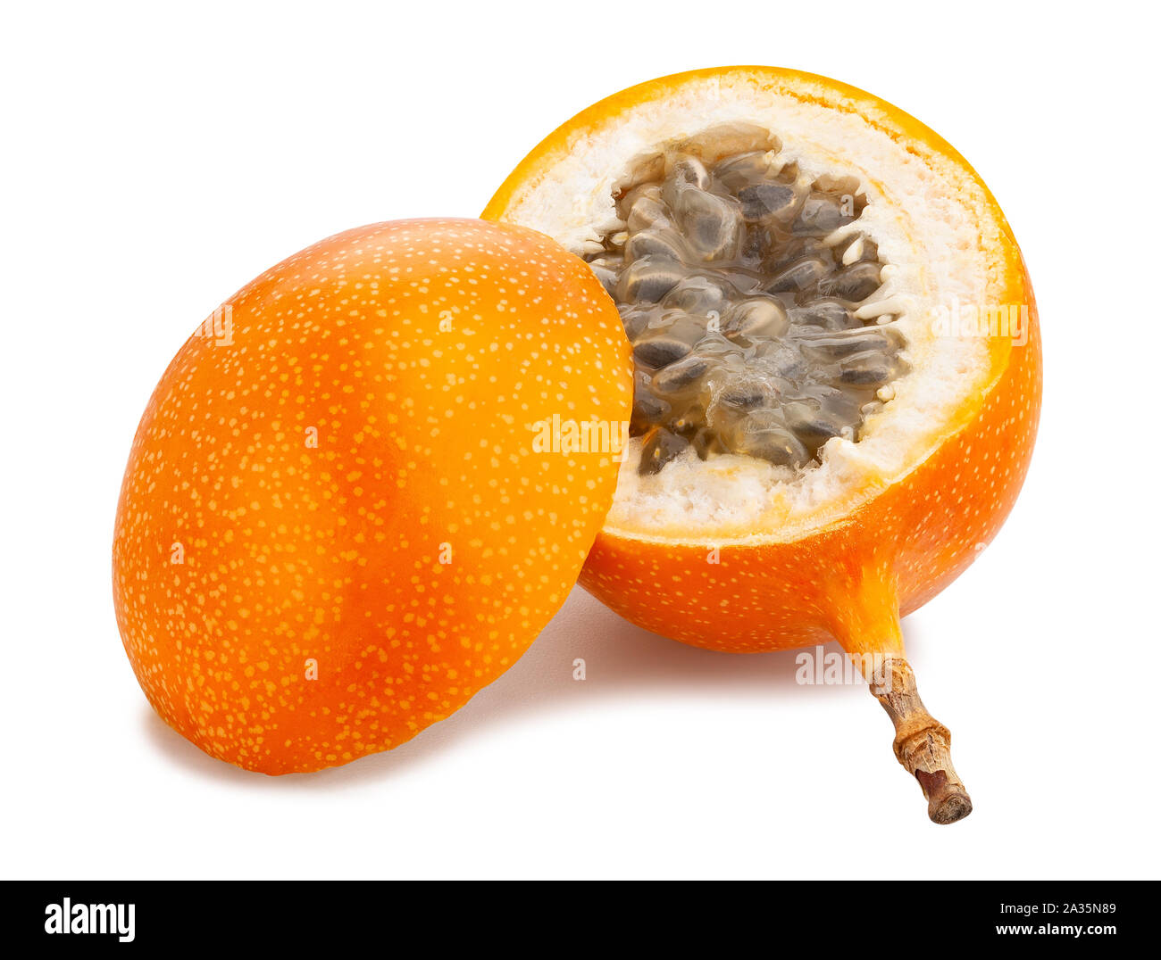 sliced granadilla passion fruit path isolated on white Stock Photo - Alamy