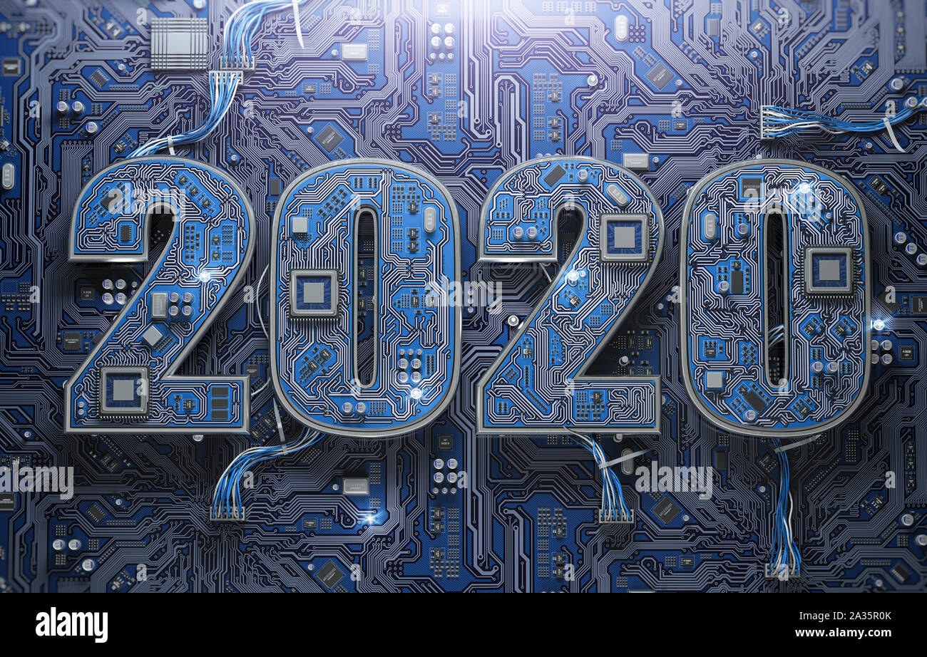 2020 on circuit board or motherboard with cpu. Computer technology and ...