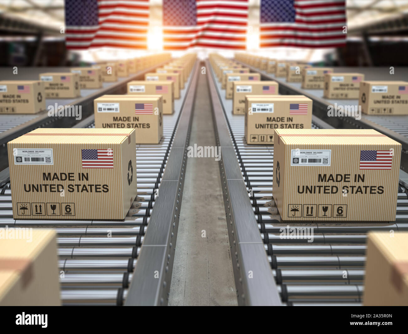 Made in USA United States. Cardboard boxes with text made in USA and ...