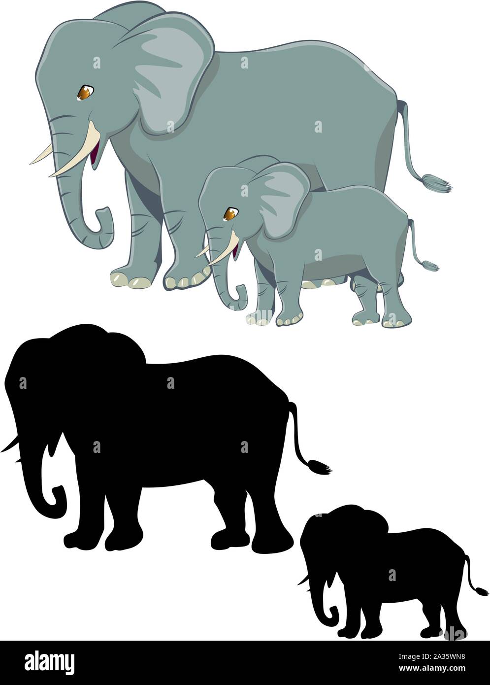Big grey elephant, cute cartoon character design Stock Vector Image ...