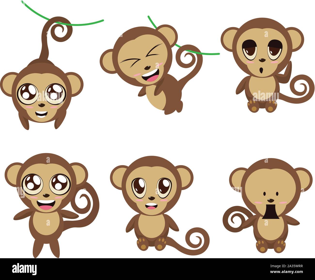 Set of cartoon funny monkeys in different expressions and poses Stock ...