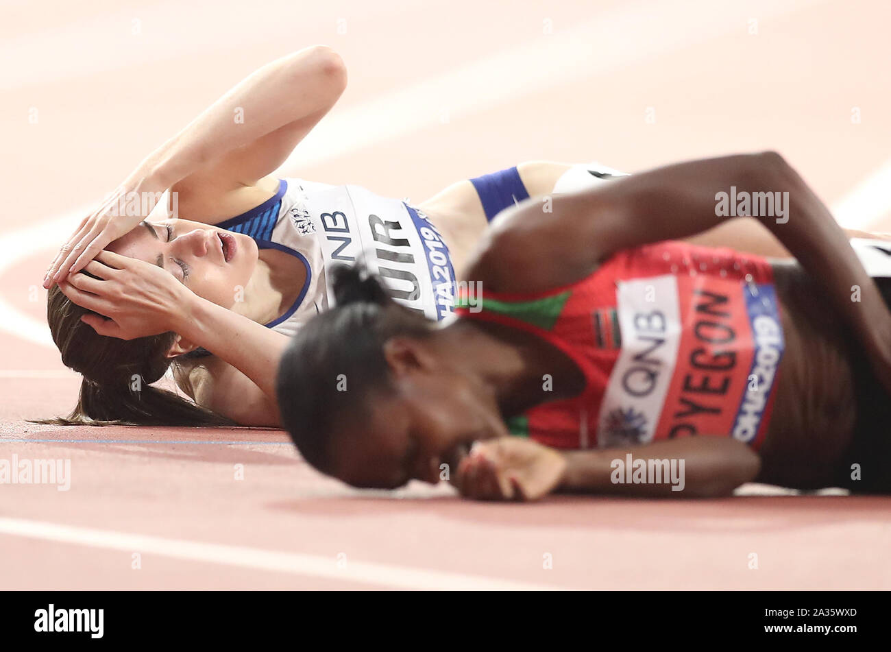 Great Britain's Laura Muir and Kenya's Faith Kipyeon after the 1500 ...