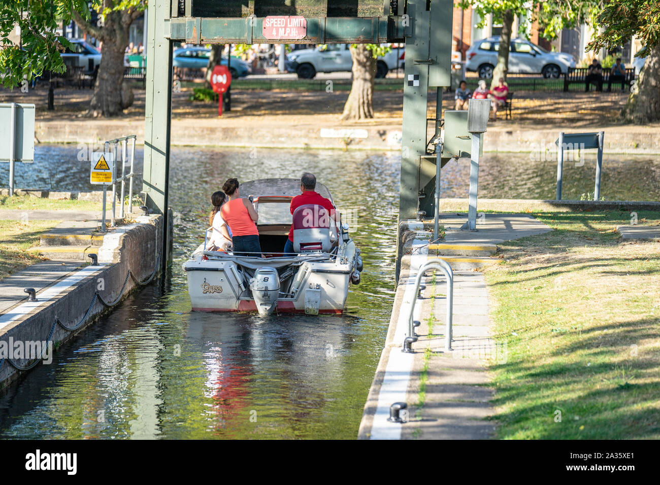 Bedford, UK, July 28, 2019. Lock on the River Great Ouse at Bedford in ...