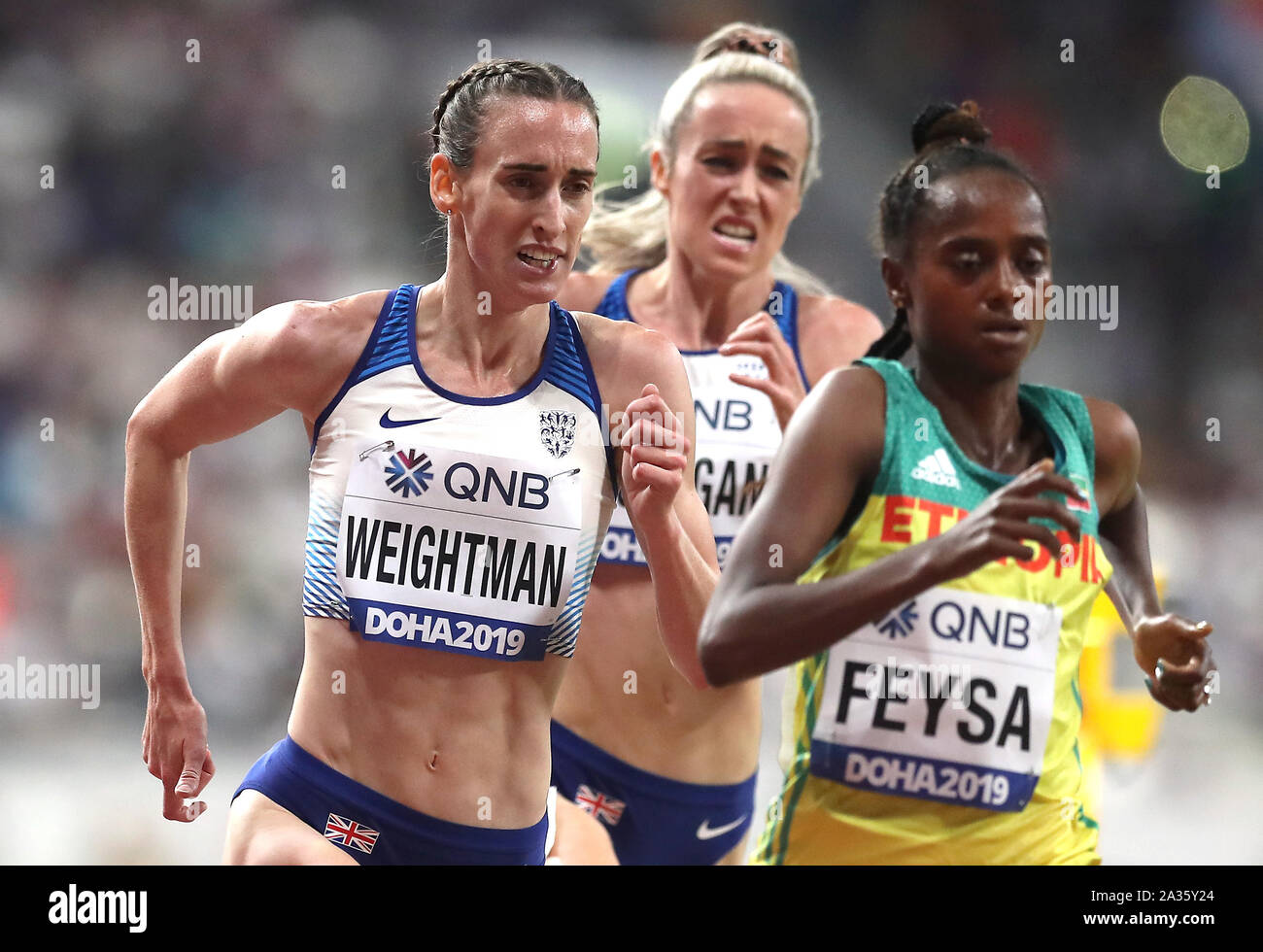 Great Britain's Laura Weightman (left) and Eilish McColgan during the ...