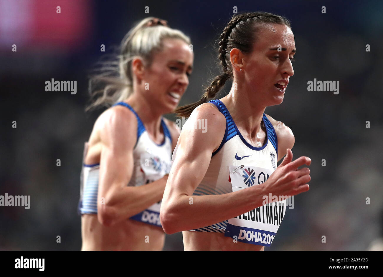 Great Britain's Eilish McColgan (left) and Laura Weightman the 5000 ...