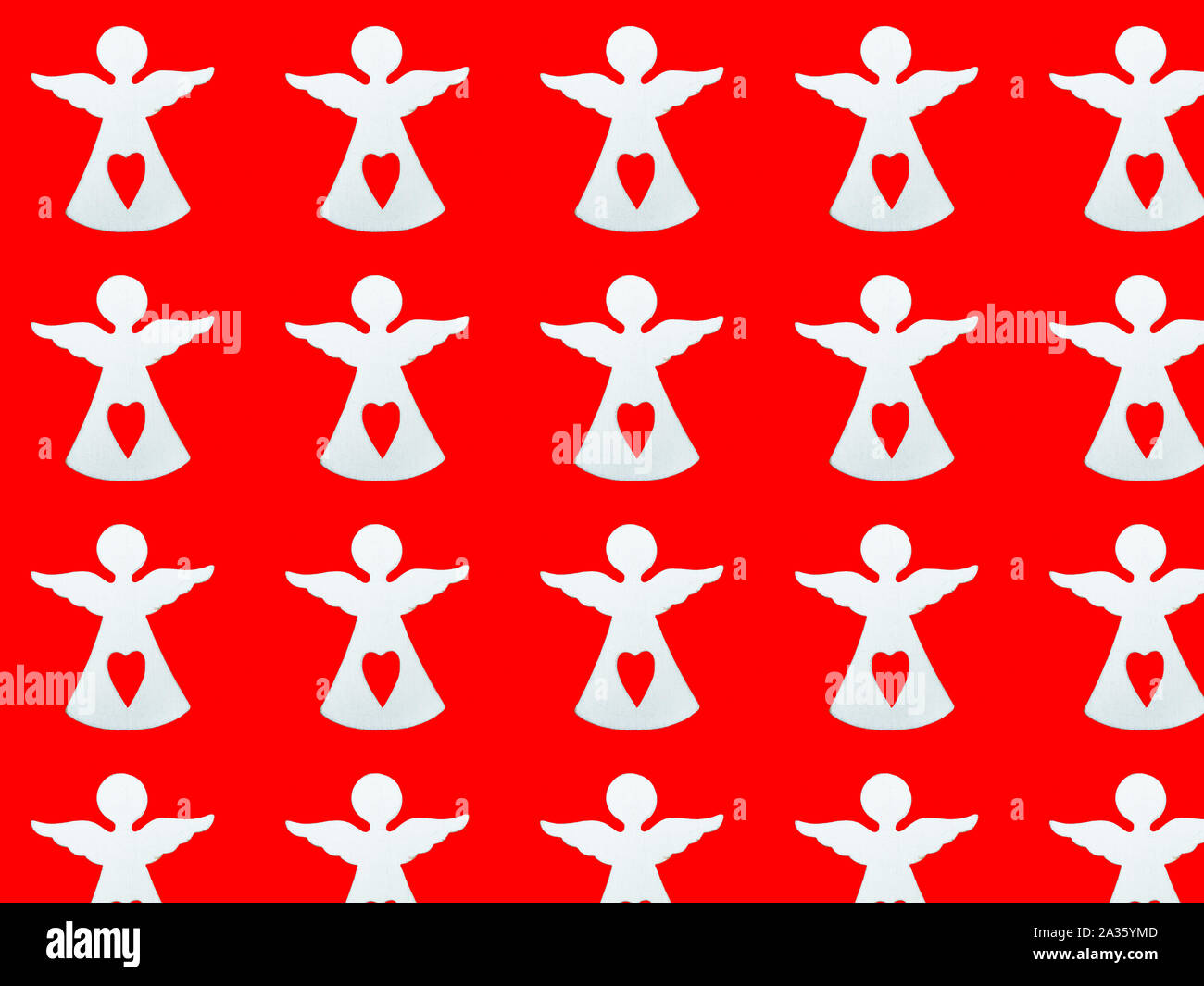 Angel. Seamless pattern of small figures of white angels on a red ...