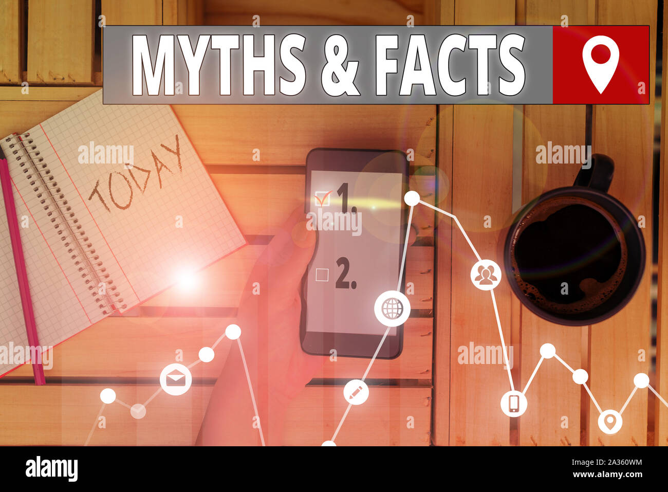 Writing note showing Myths And Facts. Business concept for usually ...