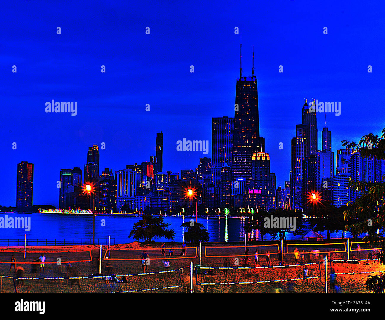 Chicago skyline at dusk Stock Photo - Alamy