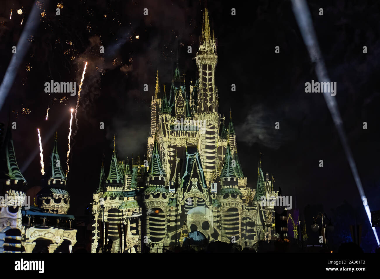 Night colour projections on Cinderella Castle from the Halloween party ...