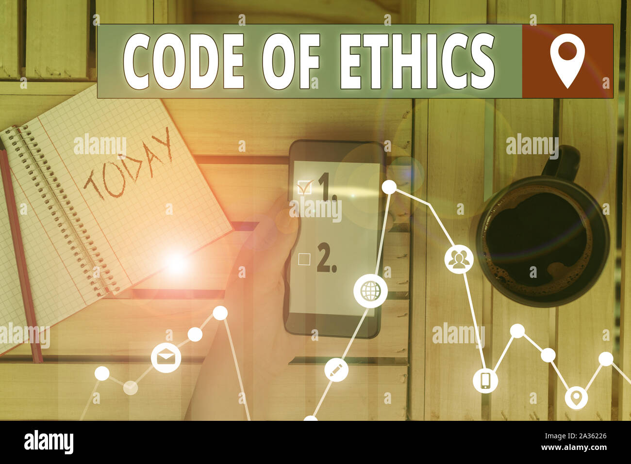 Writing note showing Code Of Ethics. Business concept for basic guide ...
