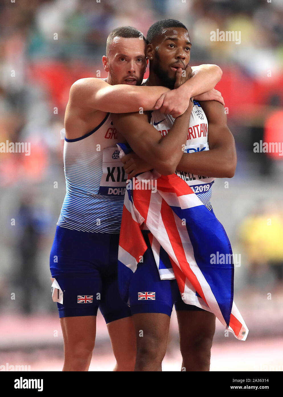 Great Britain's Richard Kilty (left) and Nethaneel Mitchell-Blake after ...