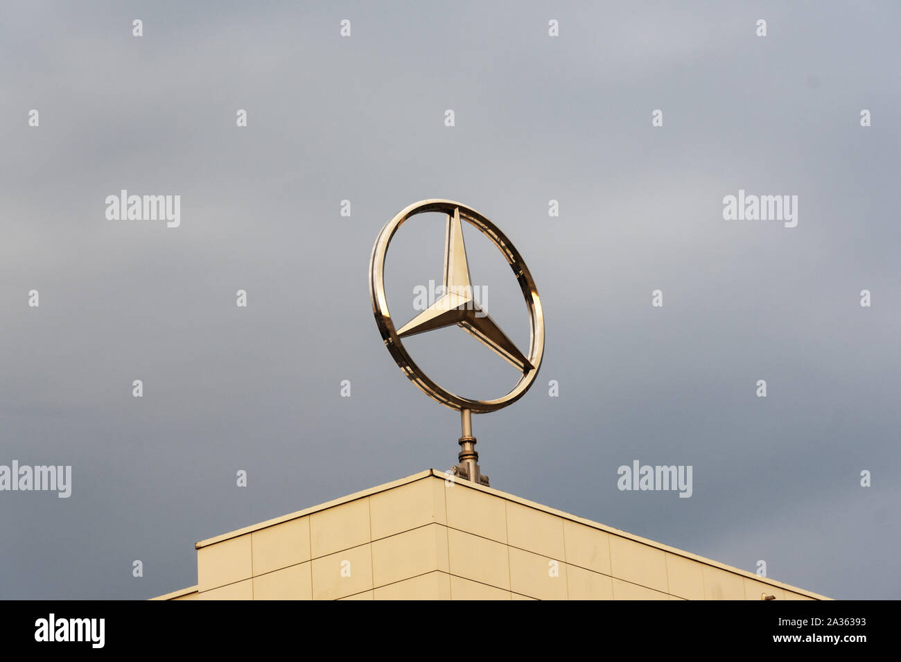 MOSCOW, RUSSIA OCTOBER 4, 2019: Rotating Mercedes Benz logo on a ...