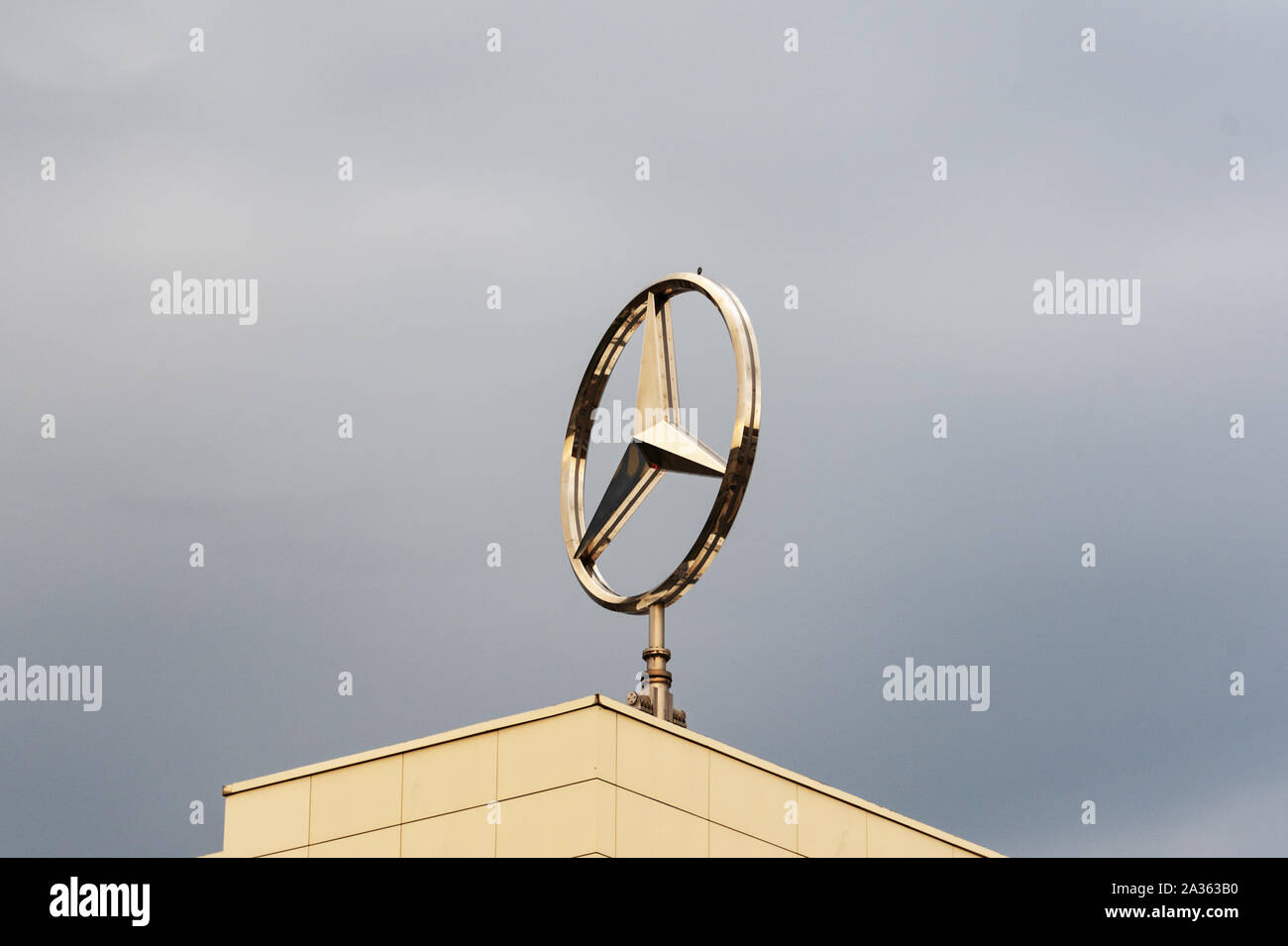 MOSCOW, RUSSIA OCTOBER 4, 2019: Rotating Mercedes Benz logo on a ...