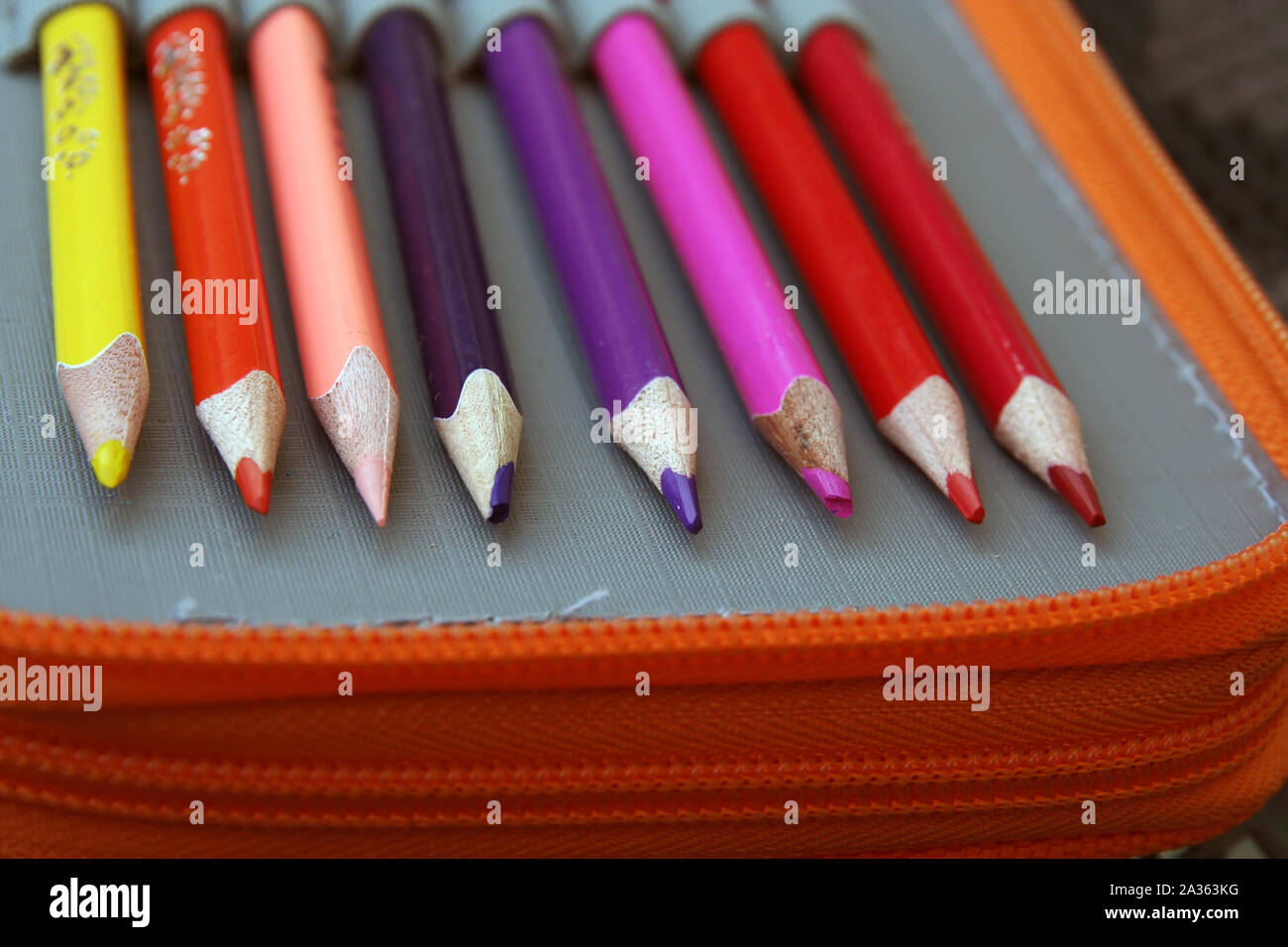 Crayons in various colors. Colorful crayons. Preschool equipment Stock ...